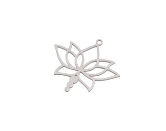 Stainless Steel Crescent Moon Lotus Charm, Steel Lotus Charm, Moon Phase Charm, Laser Cut ...