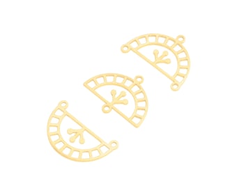 6 Pcs Raw Brass Semi Circle Connector Charms, Two Holes Half Round ...
