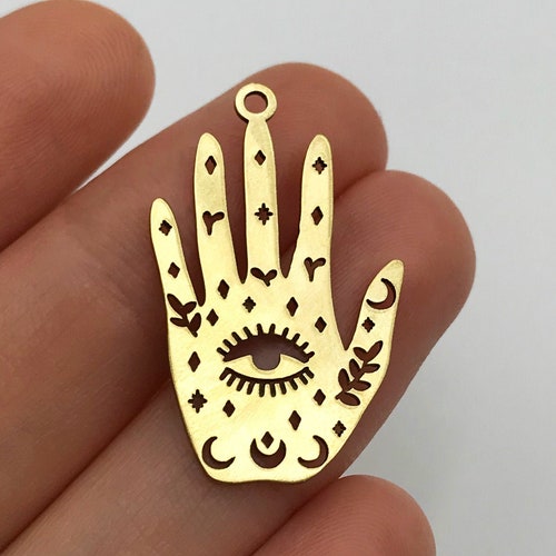 2pcs Raw Brass Hand on Third Eye Charm Hand Evil Eye Charm - Etsy