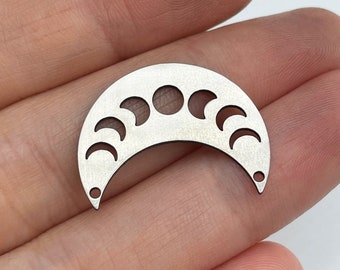 Stainless Steel Crescent Moon Lotus Charm, Steel Lotus Charm, Moon Phase Charm, Laser Cut ...