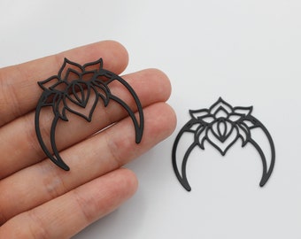 Stainless Steel Crescent Moon Lotus Charm, Steel Lotus Charm, Moon Phase Charm, Laser Cut ...