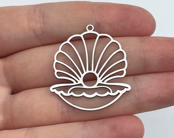 2pcs Stainless Steel Crescent Lotus Charm, Steel Lotus Charm, Crescent Moon Pendant, Laser Cut ...