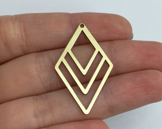 Rhombus Diamond Shape Raw Brass 40x26mm 0.8mm Thickness 2 Hole ...