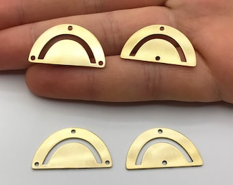 6 Pcs Raw Brass Semi Circle Connector Charms, Two Holes Half Round ...