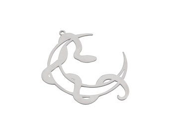 Stainless Steel Crescent Moon Lotus Charm, Steel Lotus Charm, Crescent Moon Pendant, Earring ...