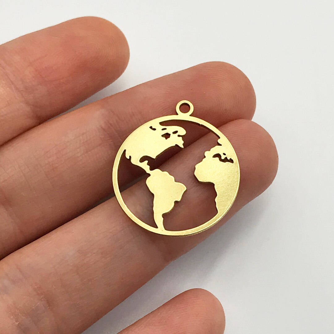 2pcs Raw Brass World Map Pendant, World Charm, Globe Necklace Charm ...