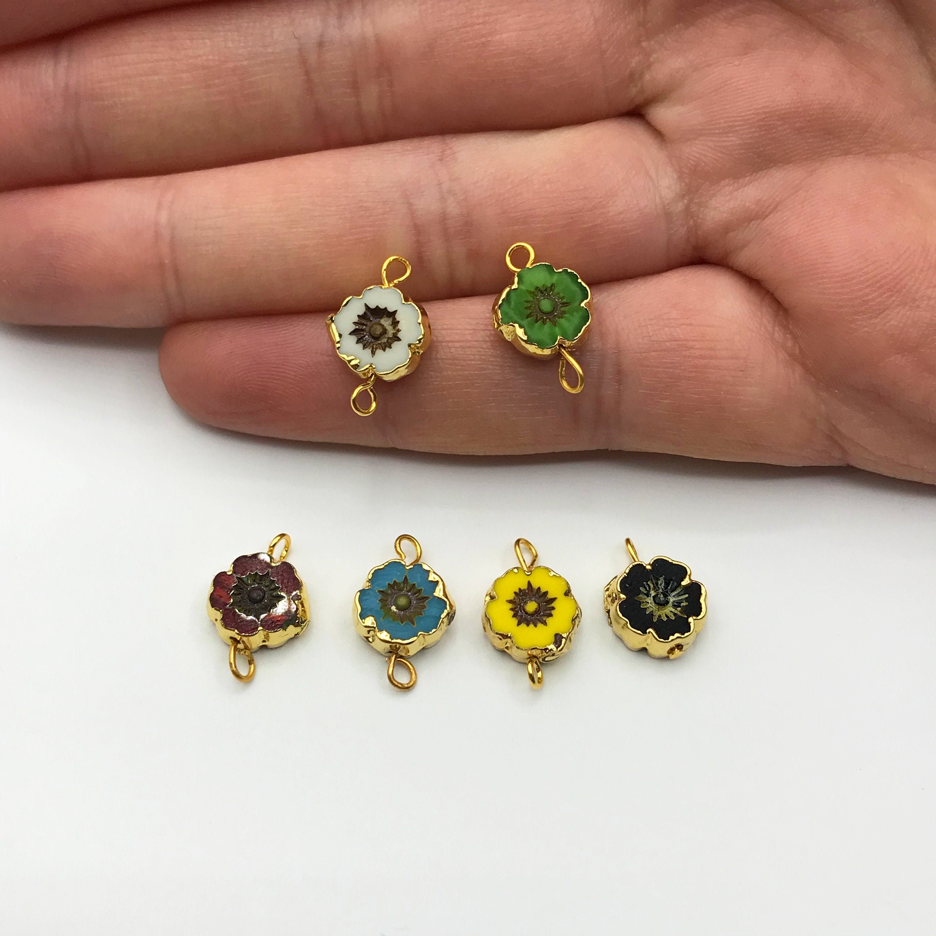 Shiny Gold Plated Tiny Flower Shaped Stone Charms Czech Beads - Etsy