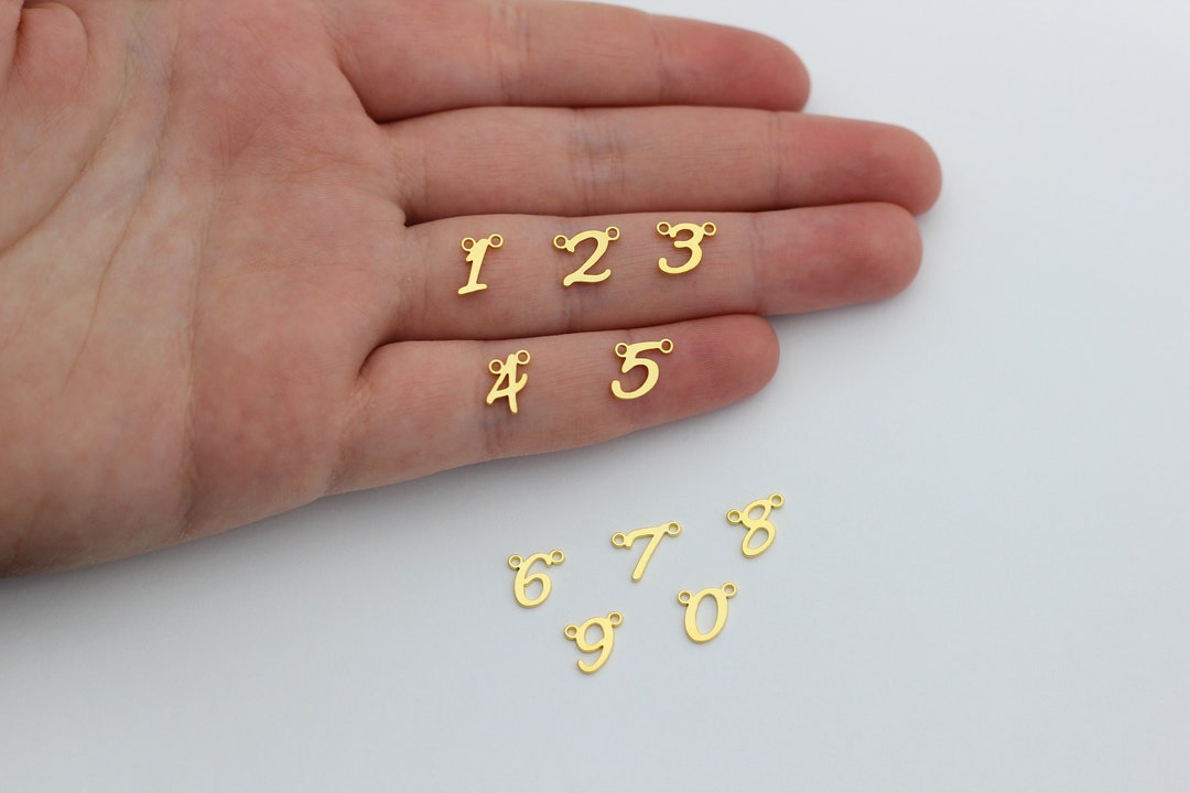 24K Real Gold Plated Number Charm, Mini Number Charm, Initial Charms ...