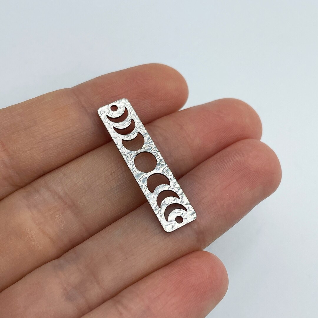 6pcs Hammered Stainless Steel Moon Phase Bar Charm, Moon Crescent ...