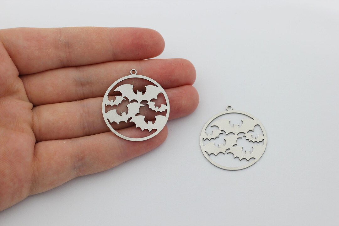 Steel Round Flying Bat Earring Charms, Stainless Steel Circle Bat Wings ...