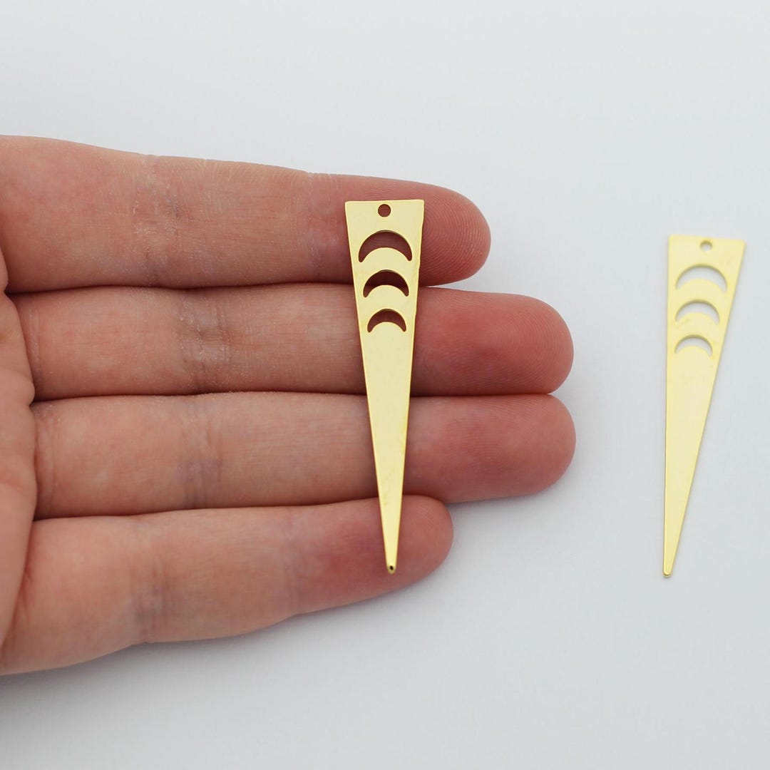 24k Shiny Gold Triangle Crescent Moon Spike Charm, Gold Plated Brass ...