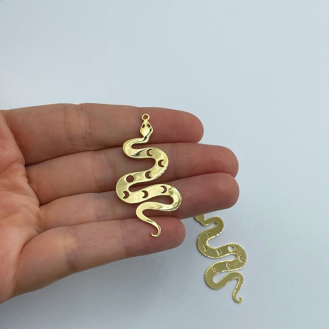 24k Gold Plated Snake Charm, Metal Snake Pendant, Pegan Wicca Pendant ...