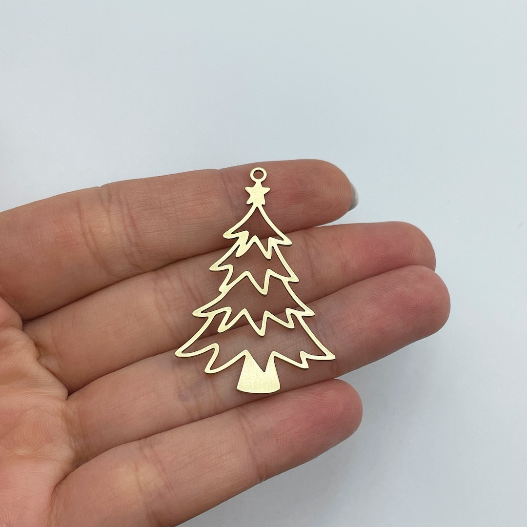 2pcs Raw Brass Christmas Tree Charm, Pine Tree Charm, Brass Christmas ...