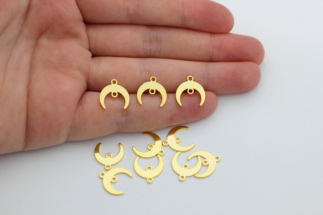 24k Real Gold Plated 13mm Moon Connector, Crescent Moon Charm Pendant ...