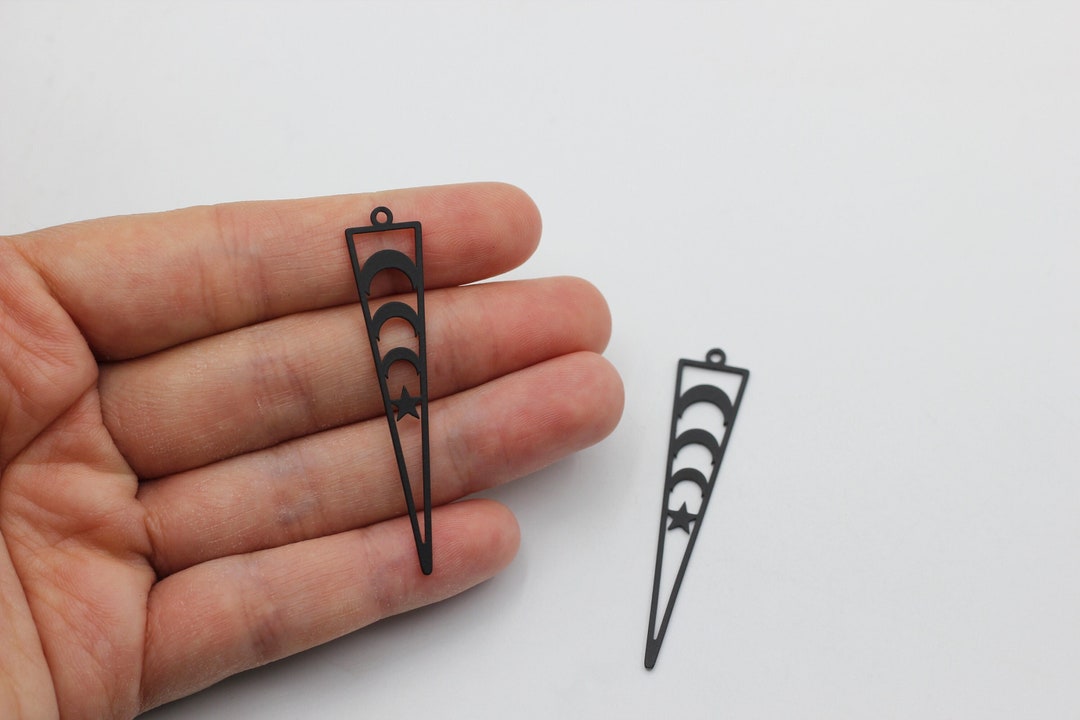 Black Plated Triangle Charm, Triangle Crescent Moon Spike Charm, Moon ...
