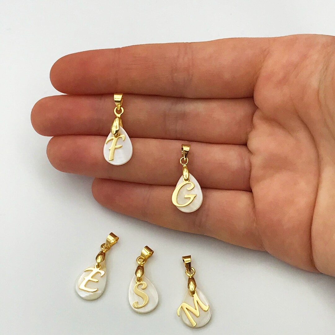 24k Shiny Gold Plated Initial Letter Necklace Charm With Mother of ...