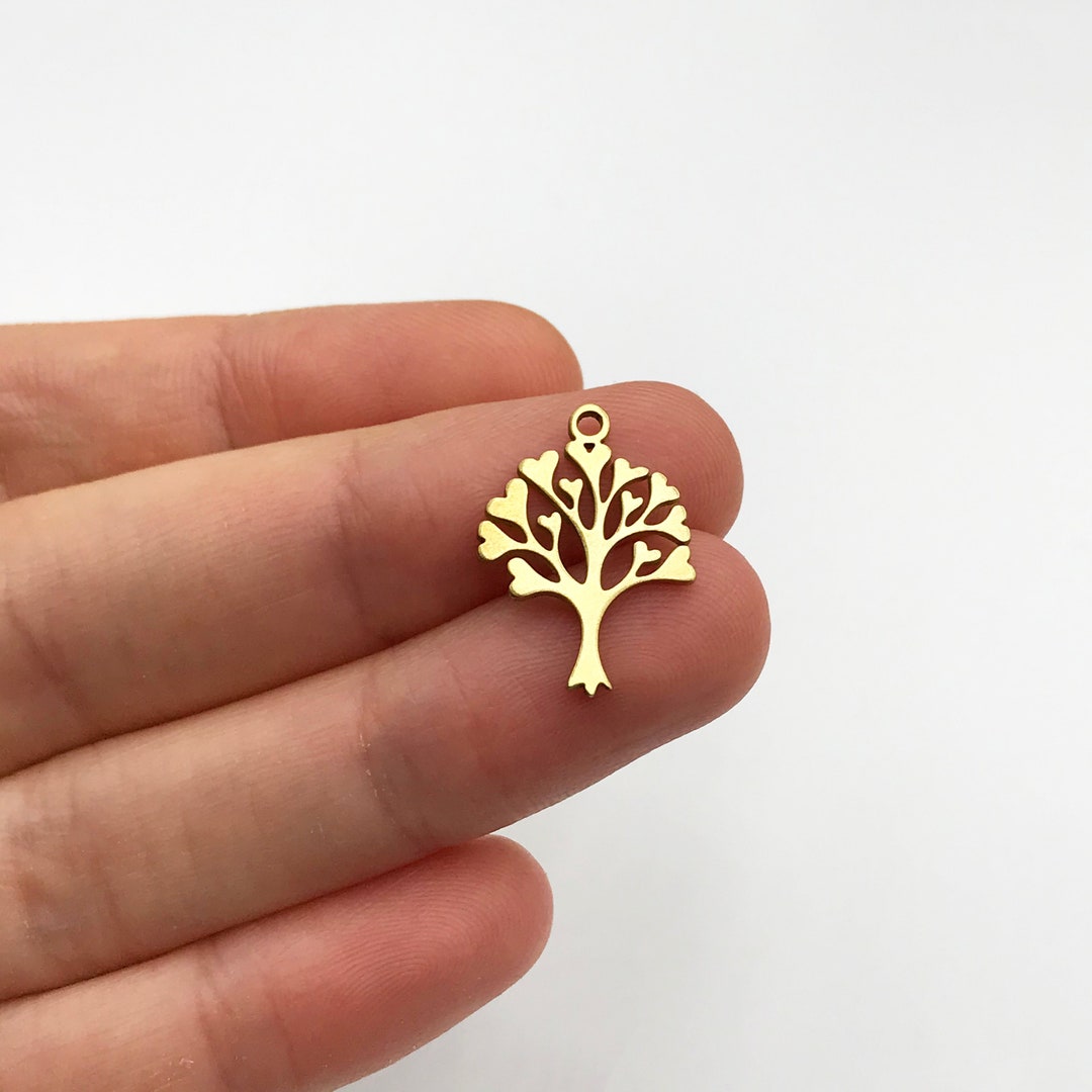 6pcs Raw Brass Tiny Tree Charms, Tree of Life Charm Pendant, Heart Tree ...