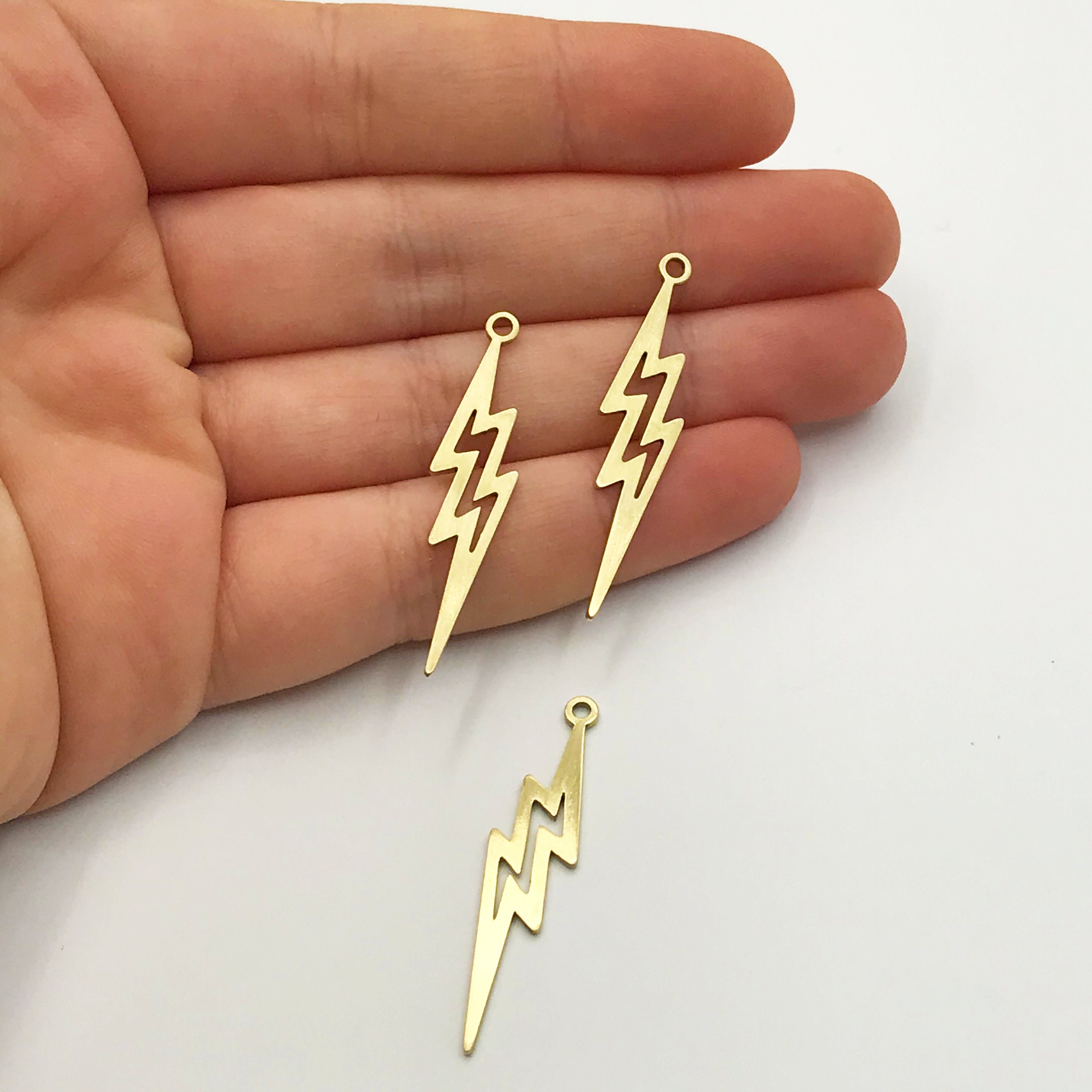 6pcs Raw Brass Lightning Charm, Thunderbolt Pendants, Bolt Charm ...