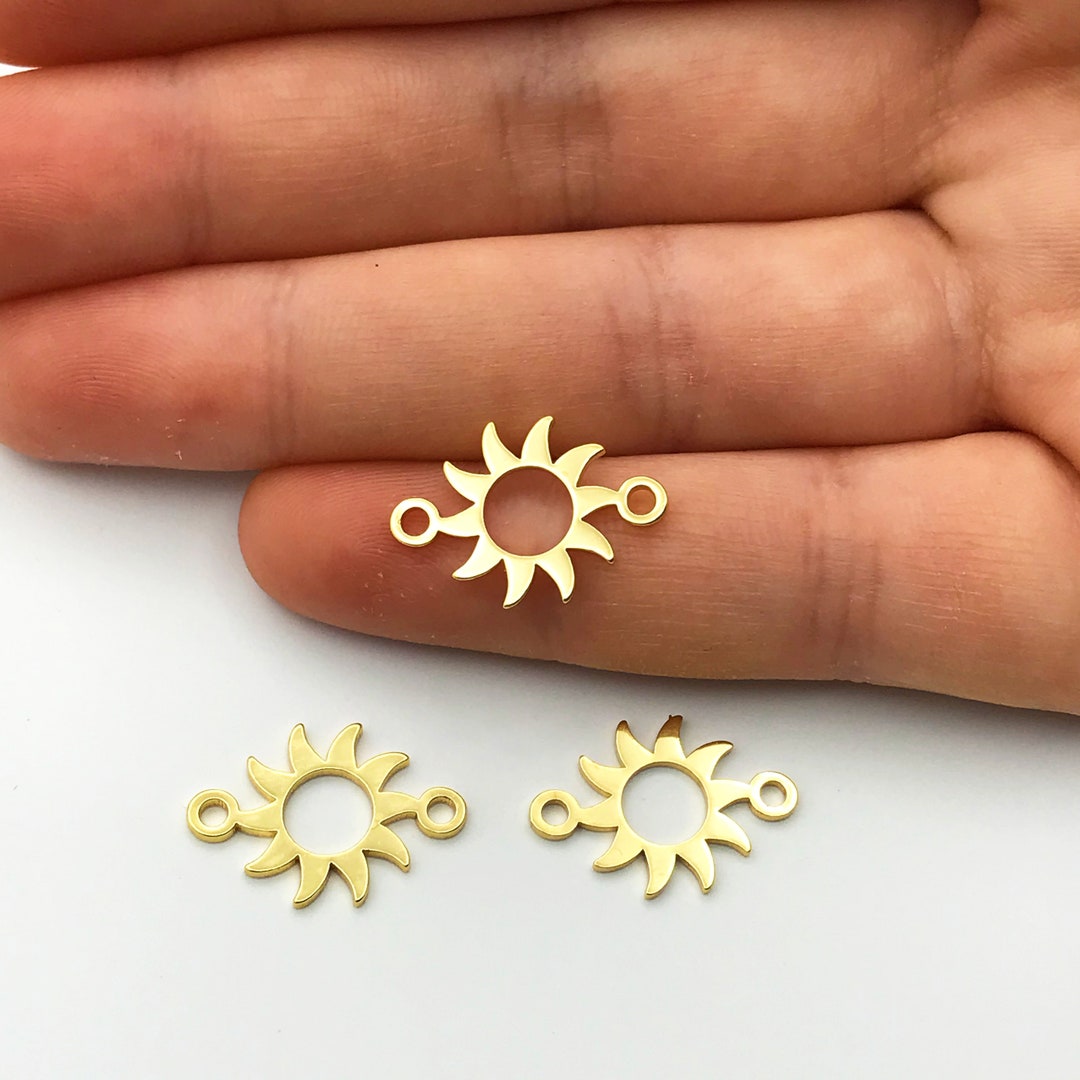 3pcs Shiny Gold Plated Sun Connector Bracelet Charm Pendant, Laser Cut ...
