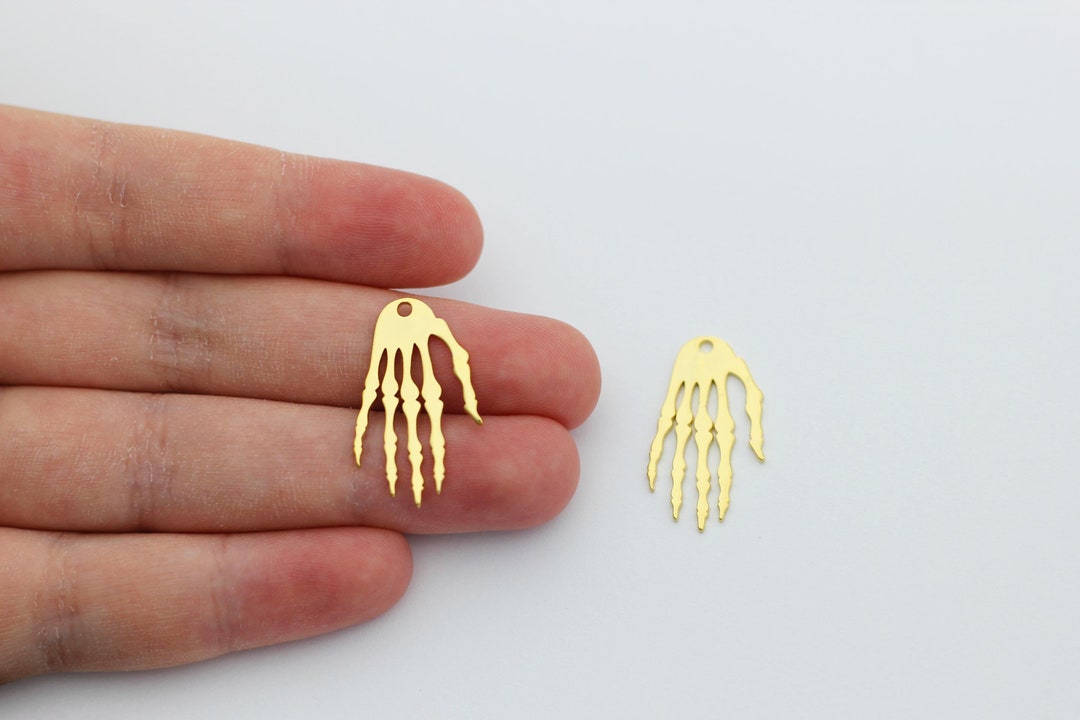 24K Gold Plated Skeleton Hand Charm, Halloween Charms, Hand Bone ...