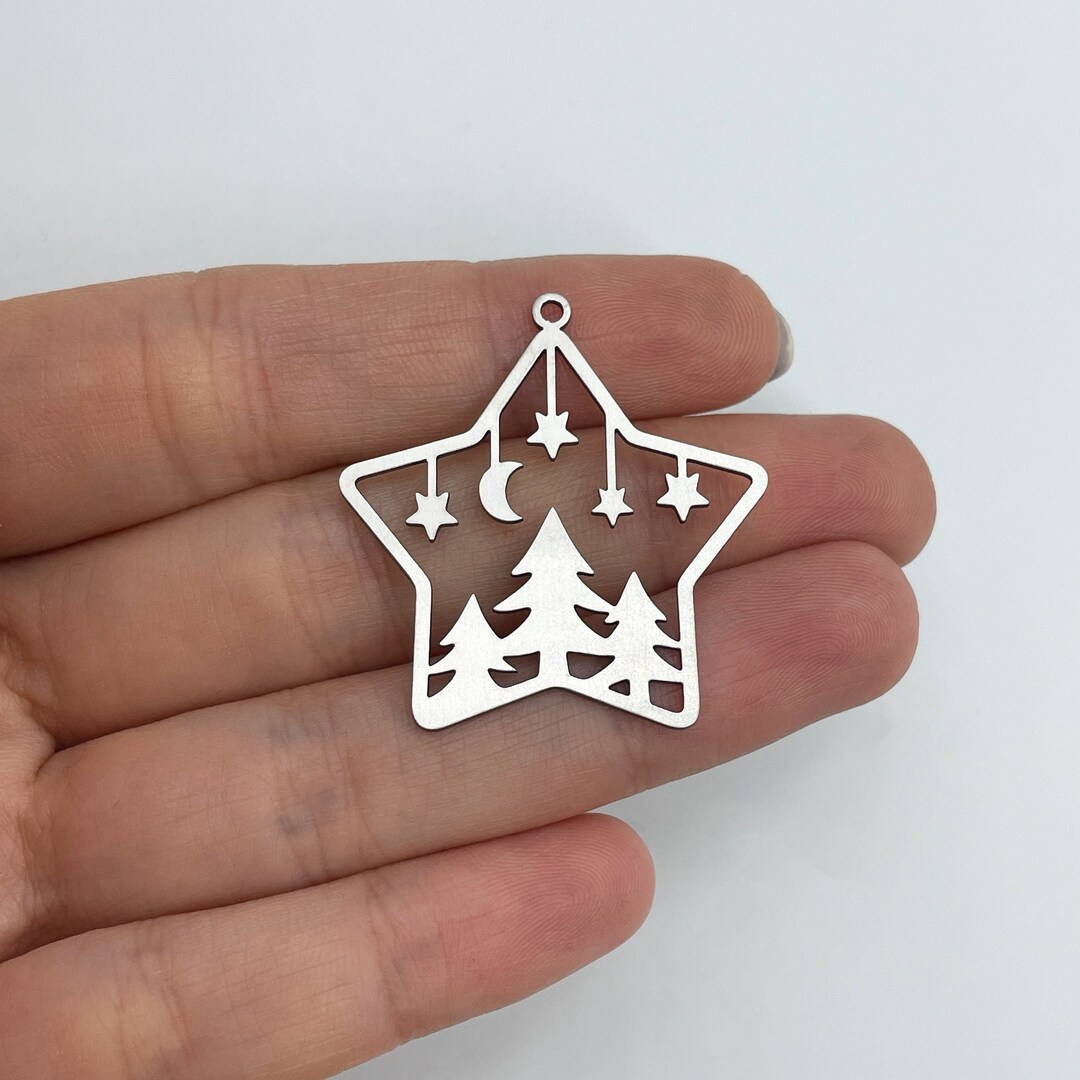 2pcs Stainless Steel Star Charm, Christmas Tree With Moon and Stars ...