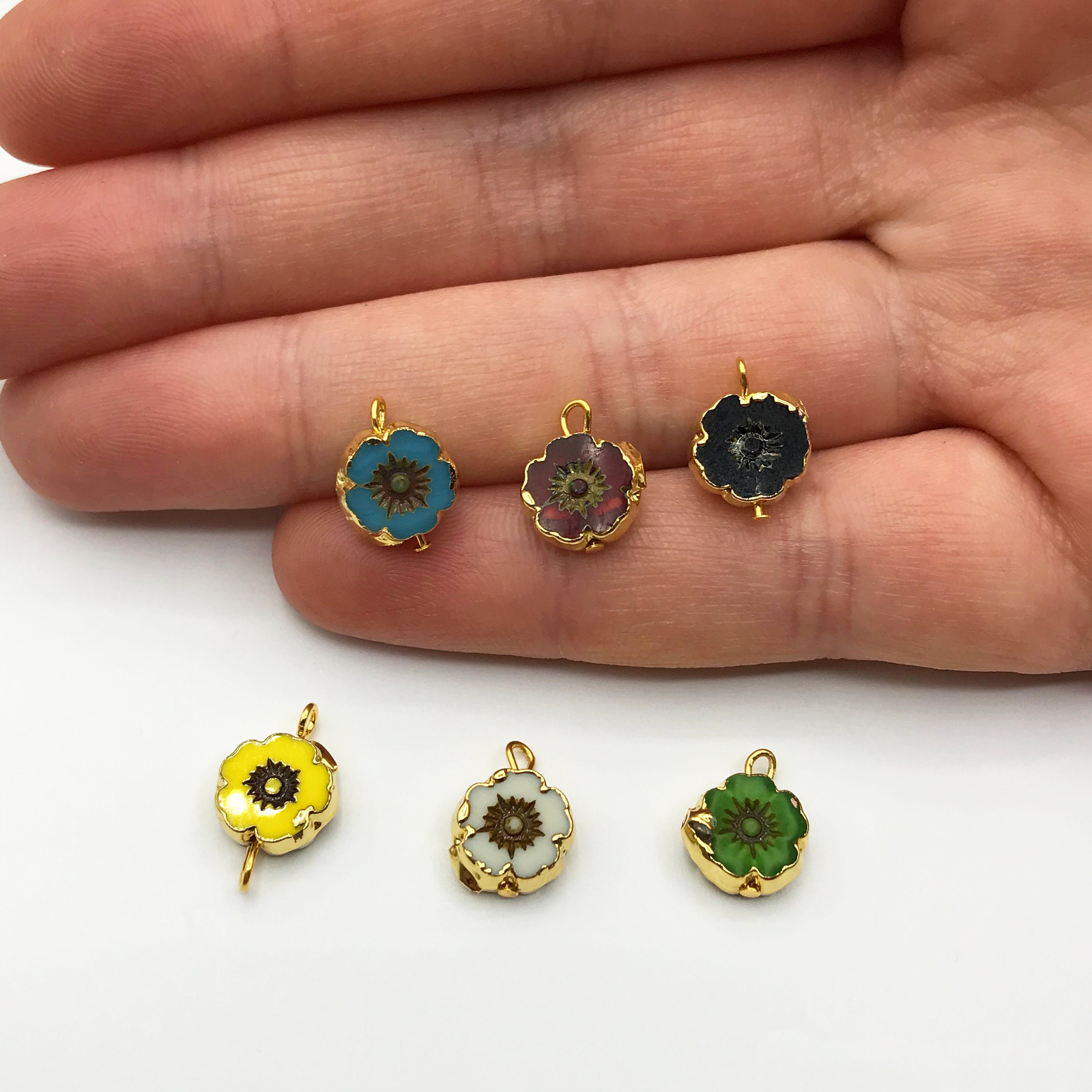 Shiny Gold Plated Tiny Flower Shaped Stone Charms Czech Beads - Etsy