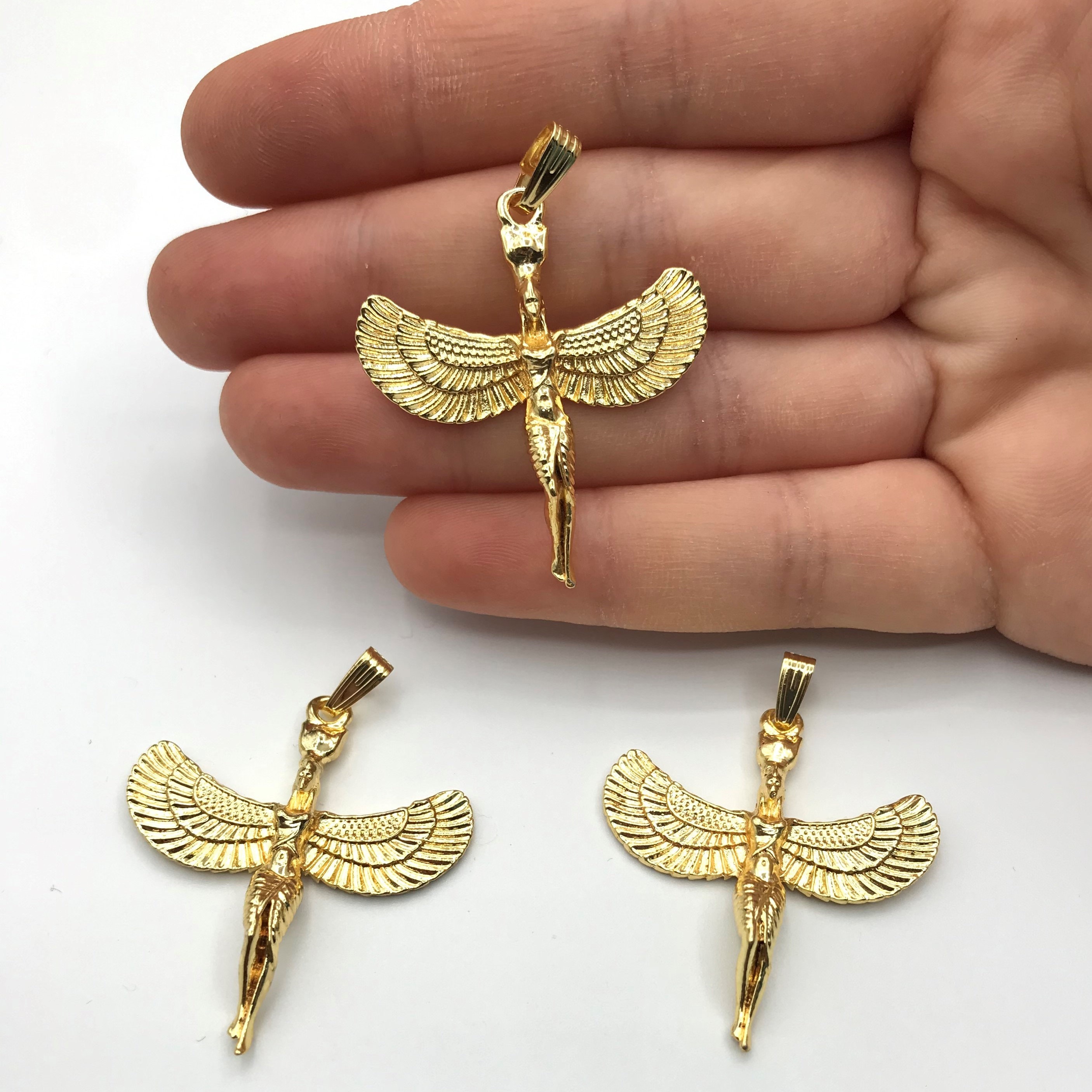 Gold Plated Winged Goddess Isis Necklace Pendant Ancient - Etsy