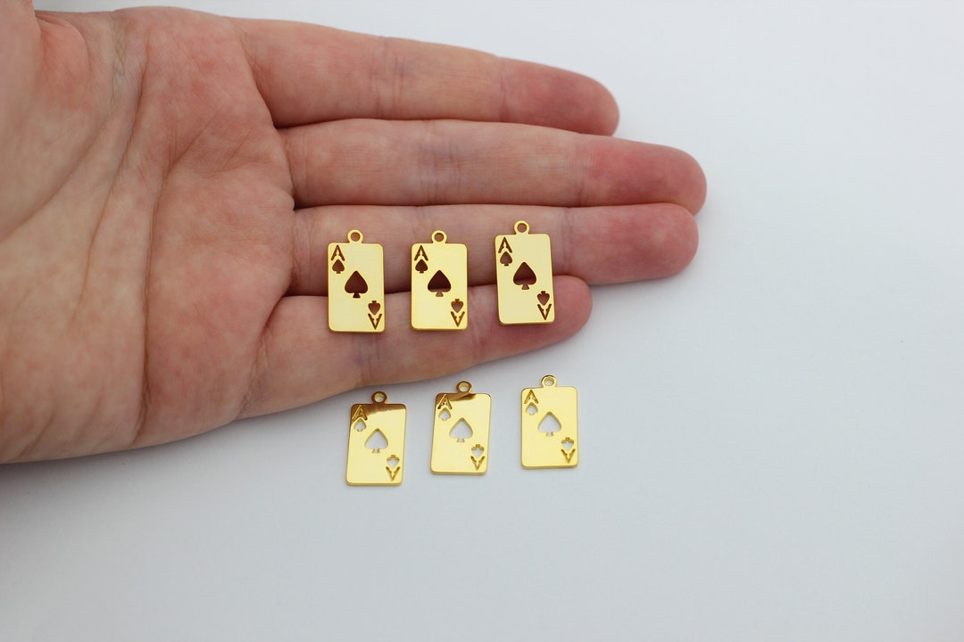 24k Gold Plated Tiny Playing Cards Charm, Ace of Hearts Charm, Playing ...