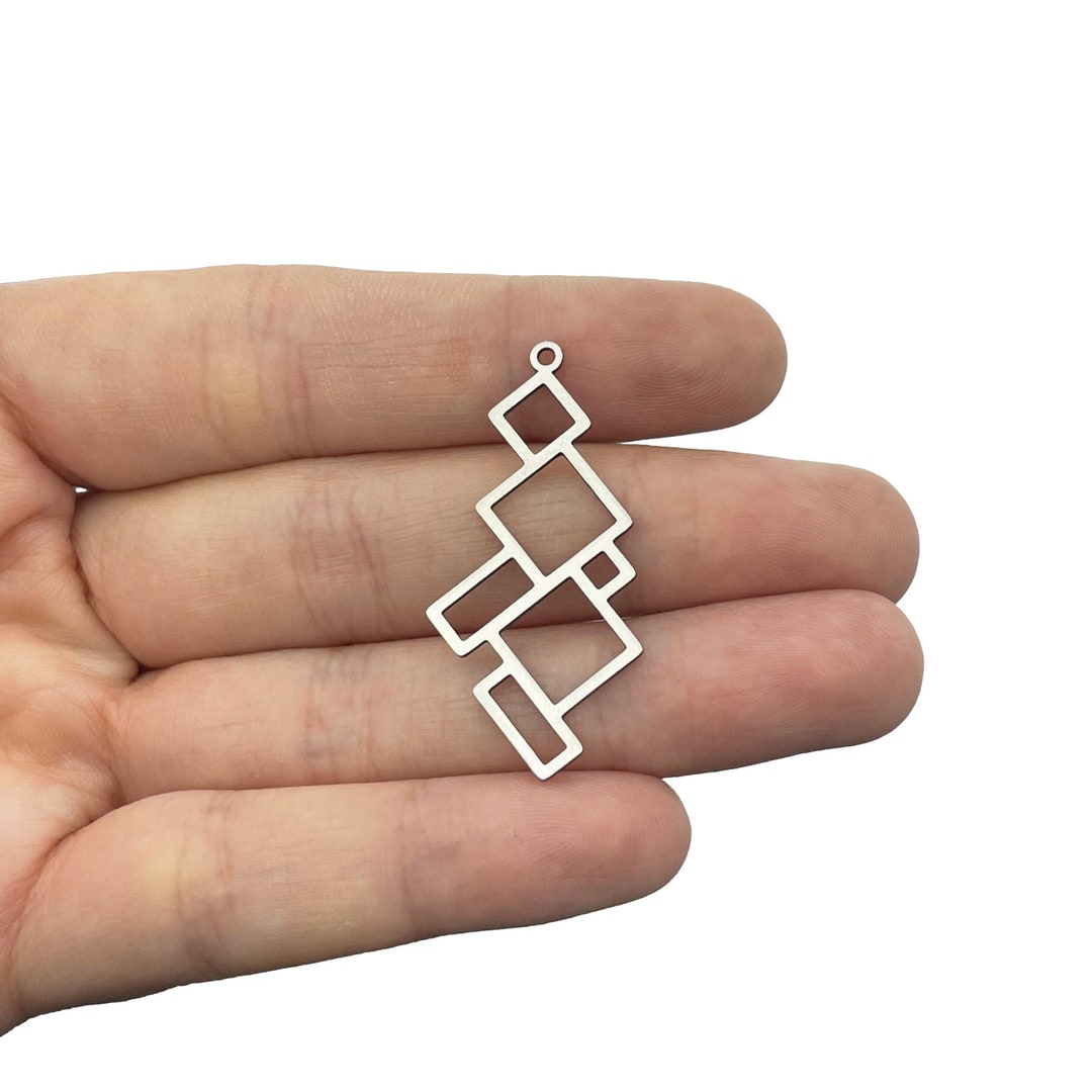 Stainless Steel Geometric Squares Charm, Asymmetrical Irregular Squares ...
