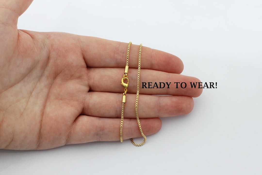 24K Gold Box Chain Necklace, Box Chain Necklace, Dainty Box Chain for ...