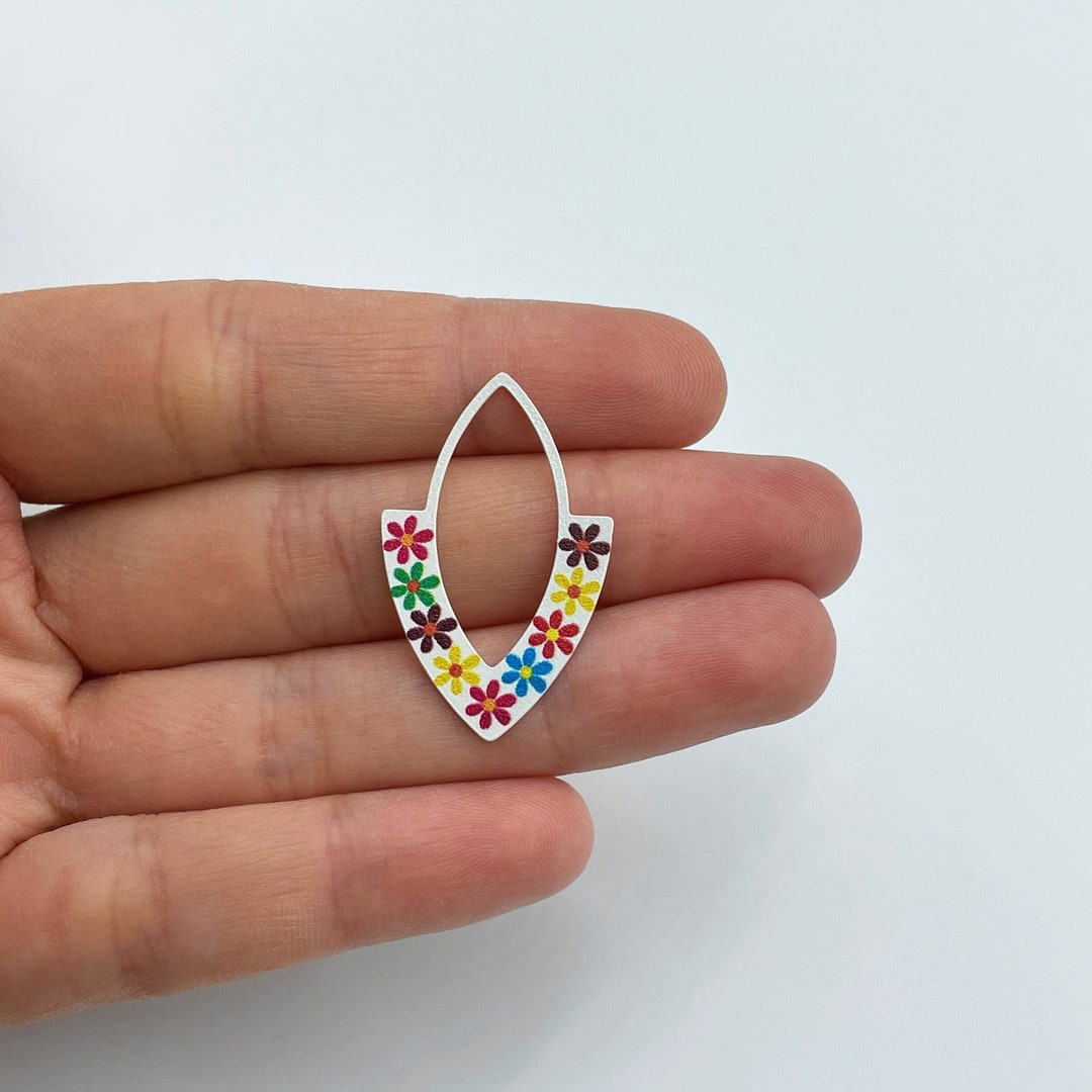 2pcs Floral Earring Charm, Almond Shaped Earring Connector Charm ...