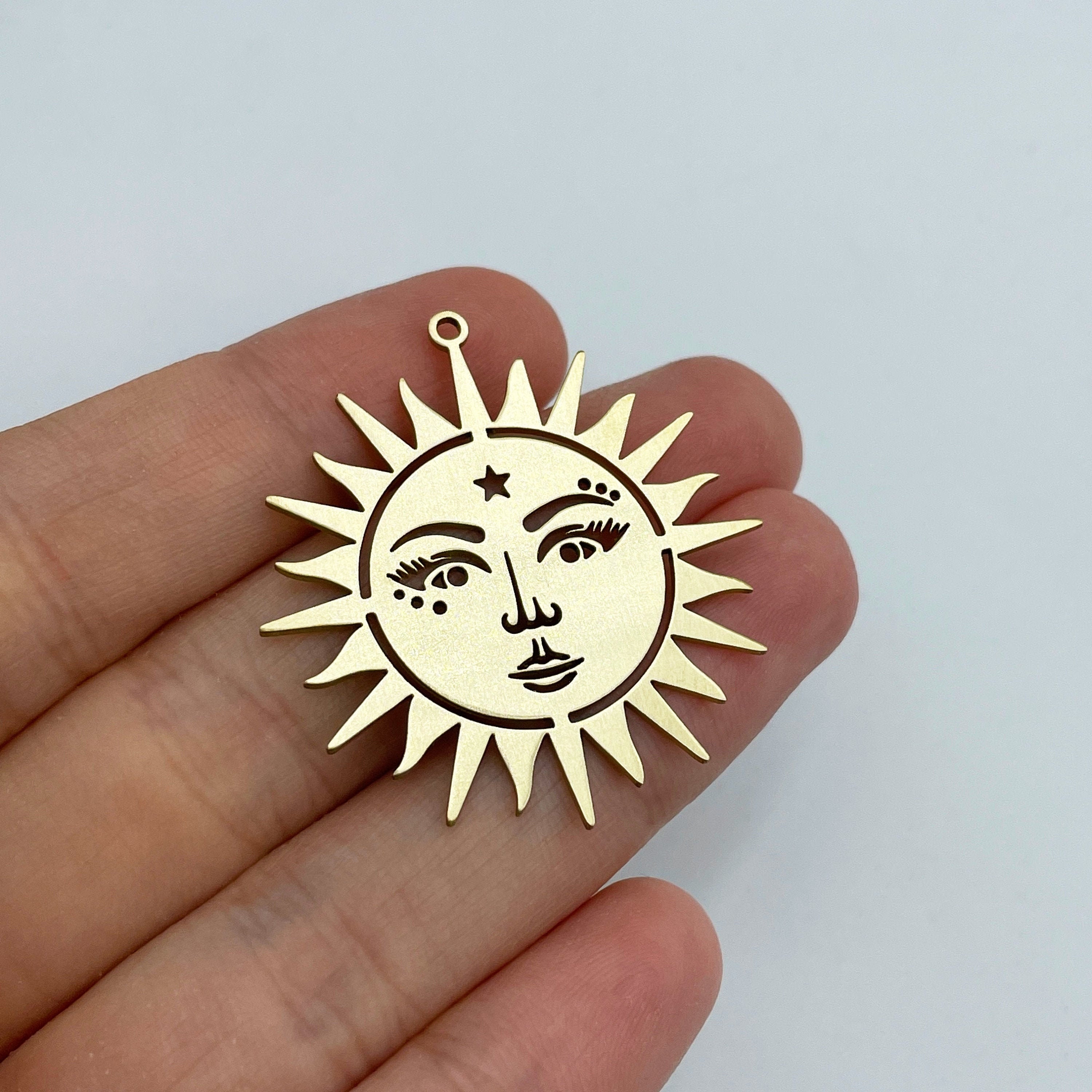 2pcs Raw Brass Sun Charm Sun Face Earring Charm Celestial - Etsy