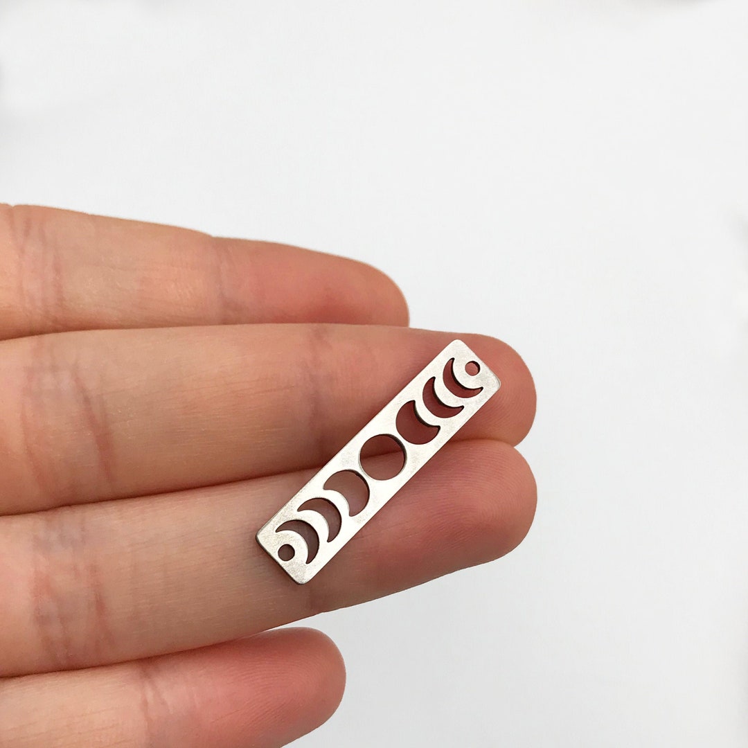 6pcs Stainless Steel Moon Phase Bar Charm, Moon Phase Crescent Pendant ...