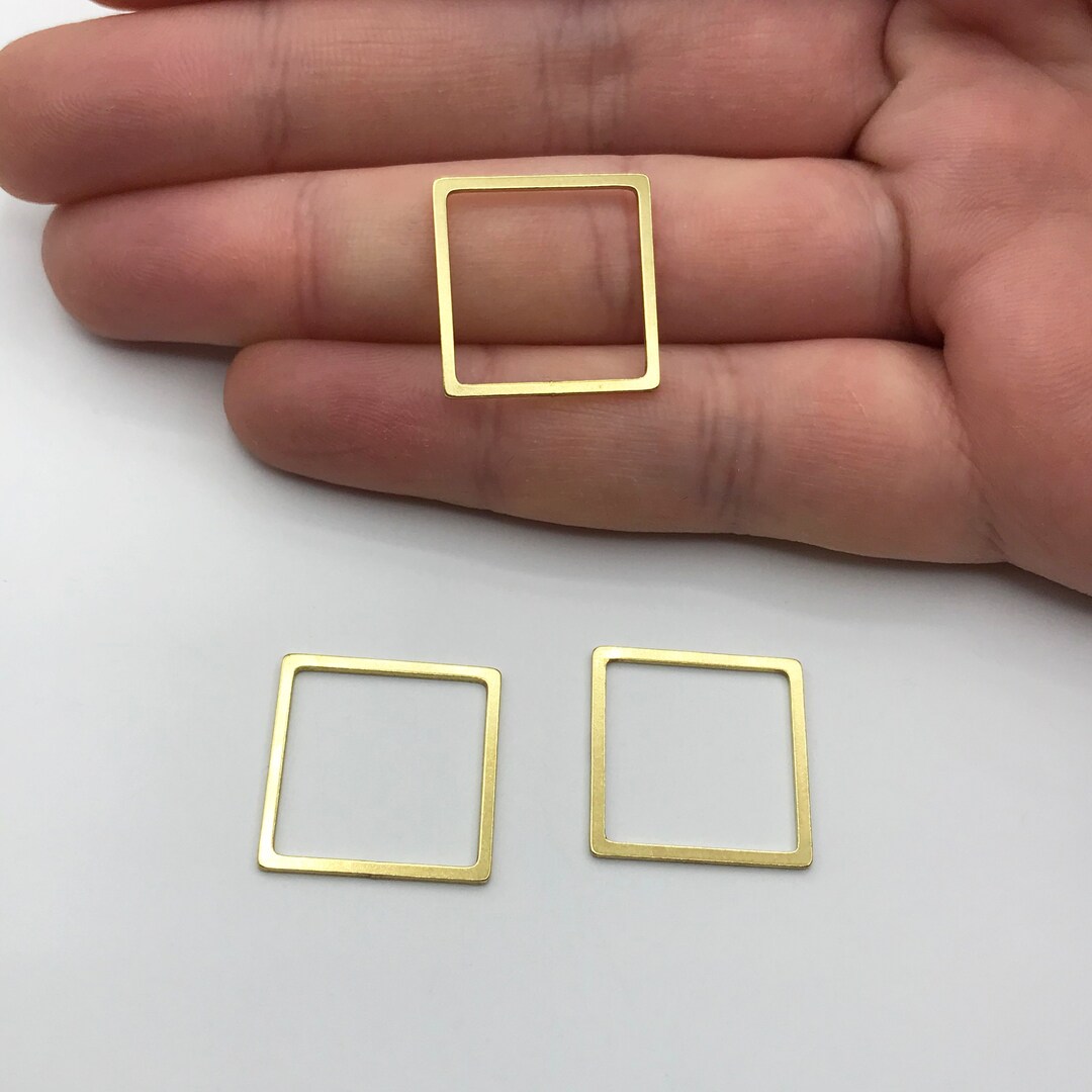 30pcs Raw Brass Square Ring Connector Charms, Outline Square Link Charm ...