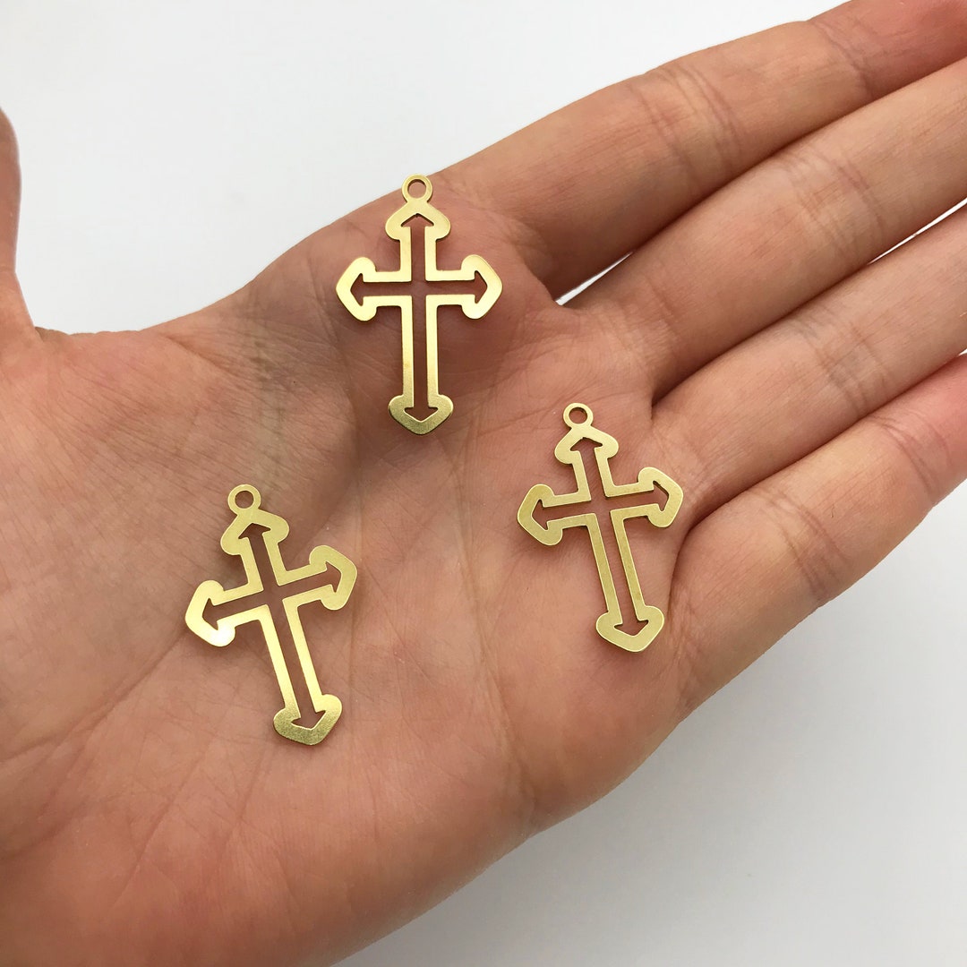 6 Pcs Raw Brass Hollow Cross Charms, Hollow Cross Necklace Pendant ...