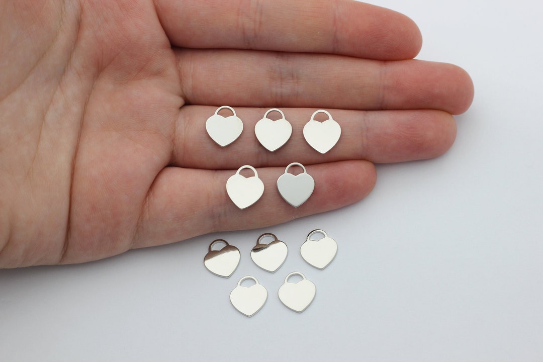 6pcs Rhodium Plated Heart Blank Charm, Dainty Heart Charm for Jewelry ...