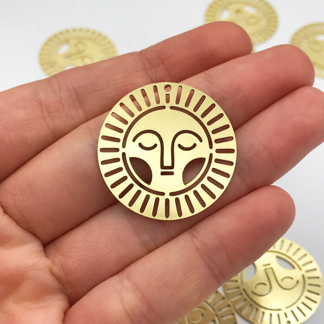 2pcs Raw Brass Round Face Sun Necklace Pendant, Circle Sun Face Earring ...
