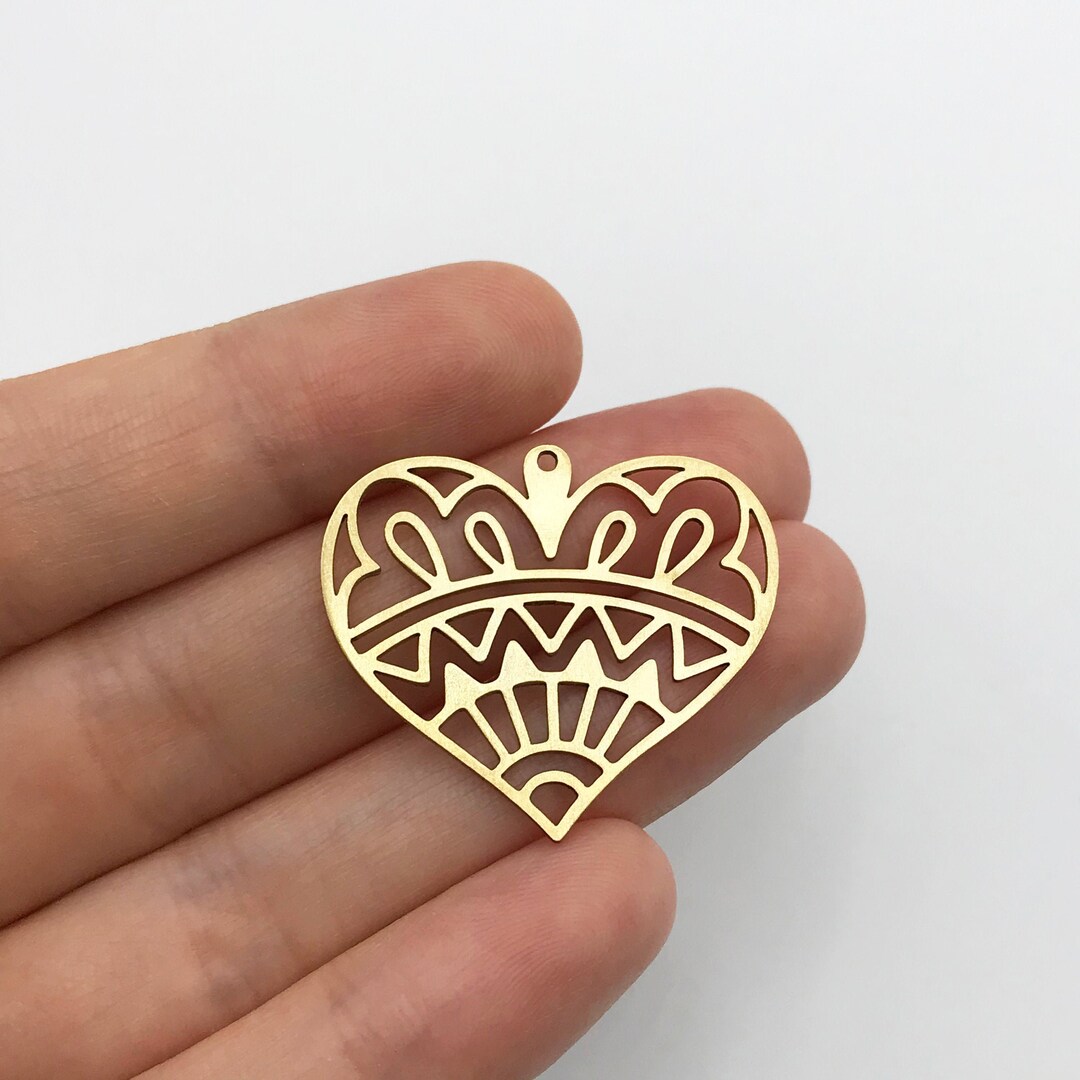 2pcs Raw Brass Heart Charm, Cutout Heart Charm Pendant, Geometric ...