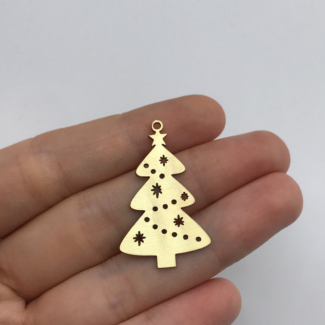 2pcs Raw Brass Christmas Tree Charm, Tree Pendant, Brass Christmas ...