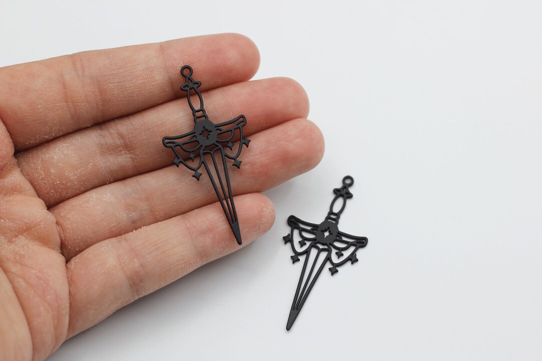 Black Plated Sword Charm, Sword Pendant, Steel Knife Charm, Steel ...