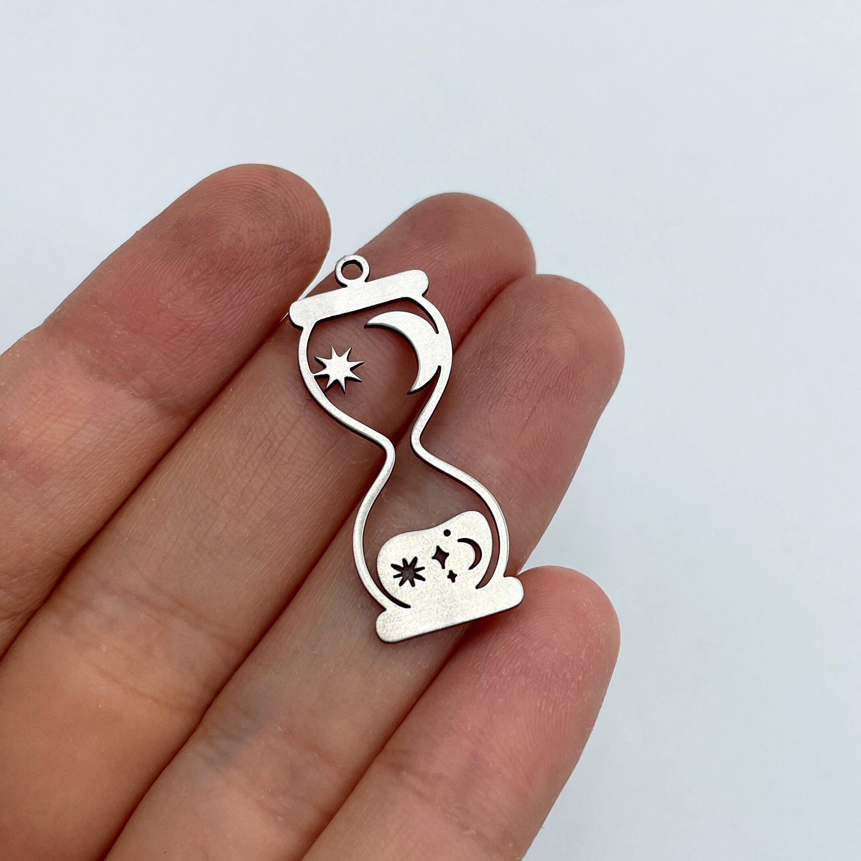2pcs Stainless Steel Hourglass Charm, Crescent Moon and Stars Charm ...