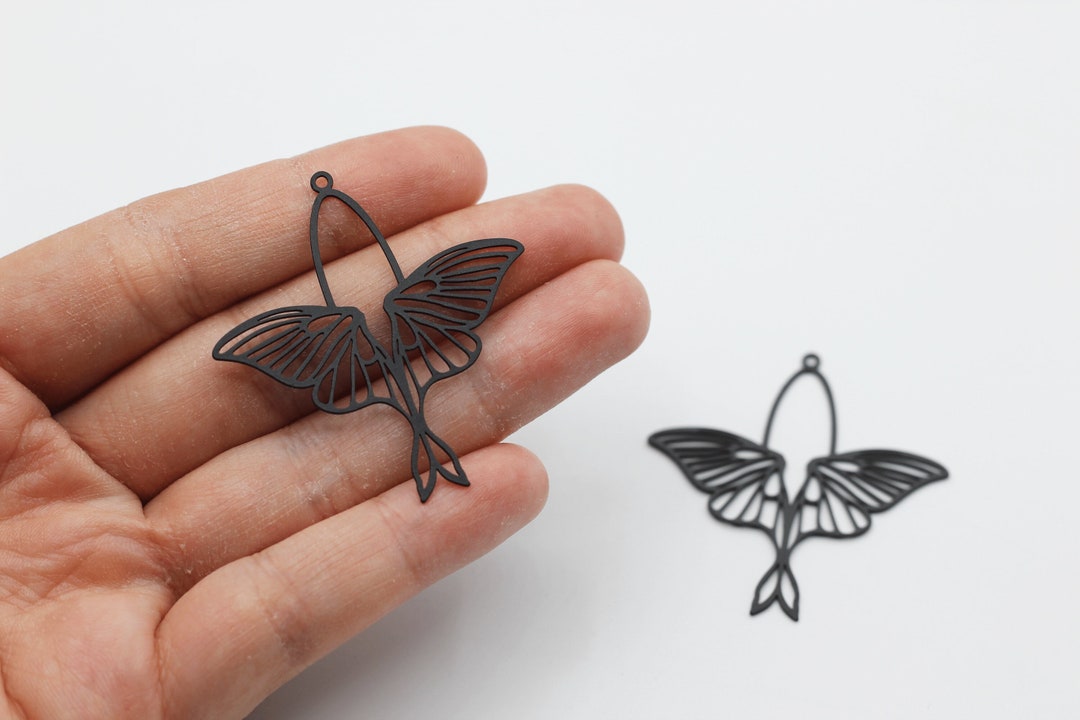 43x46mm Black Moth Charm, Butterfly Wing Charm, Black Plated Earring ...