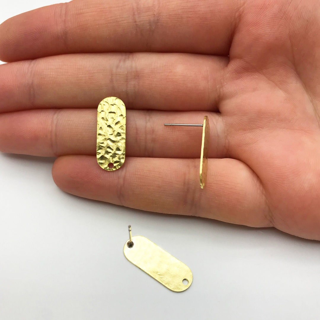 6pcs Raw Brass Hammered Texture Geometric Earring Stud, Brass Connector ...