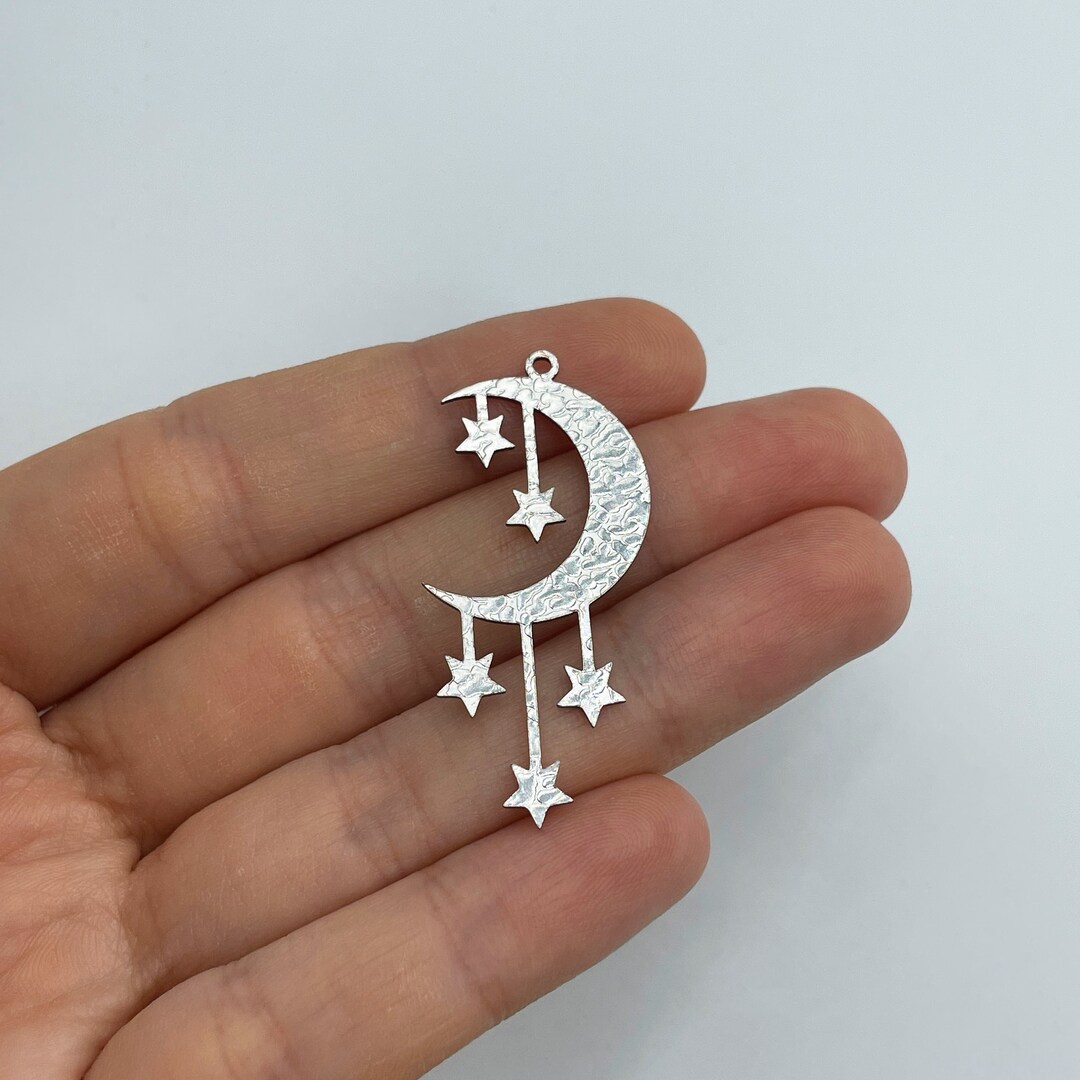 6pcs Hammered Stainless Steel Crescent Moon and Stars Earring Charm Pendant, Moon Stars Charm ...