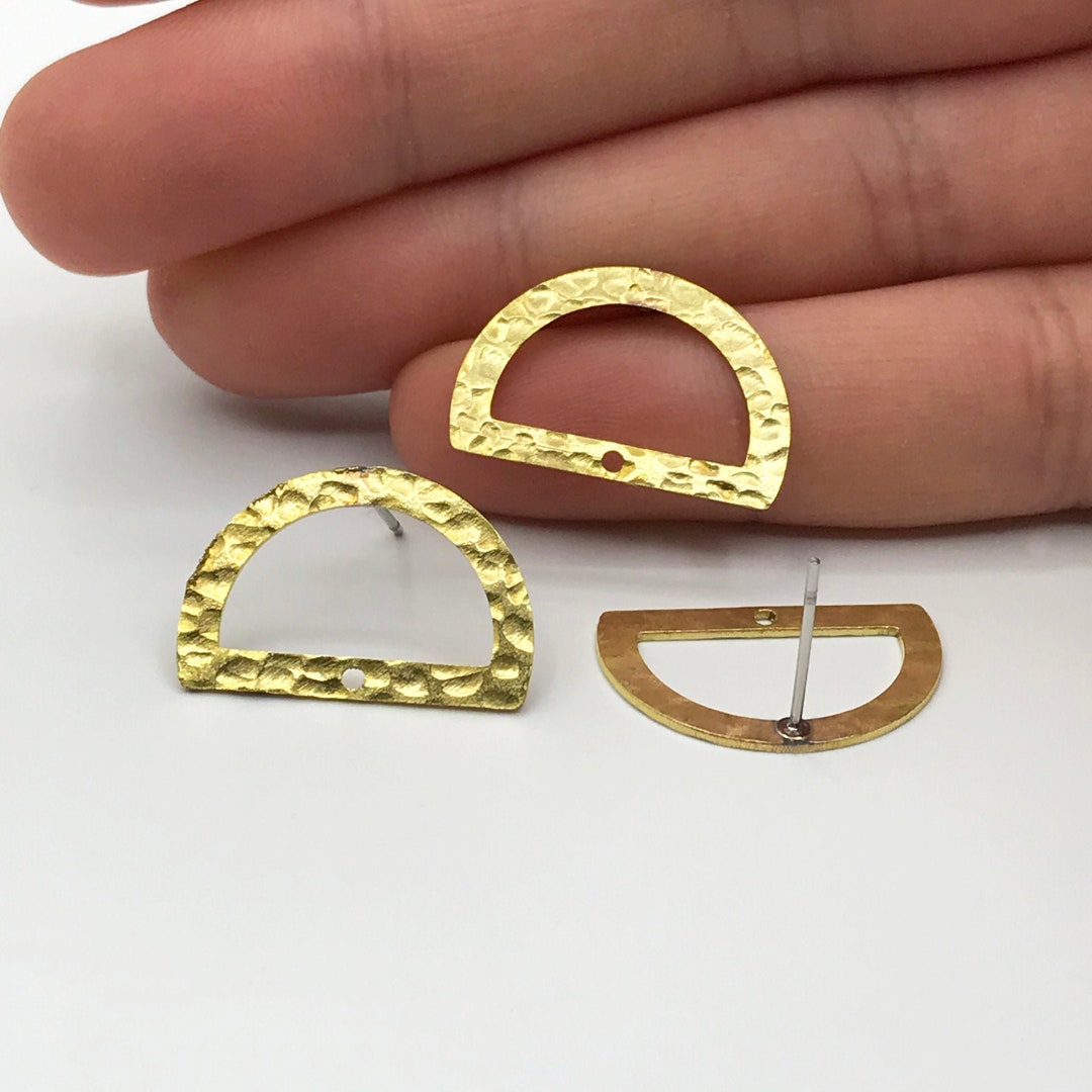 6pcs Raw Brass Hammered Half Round Earring Stud, Textured Brass ...