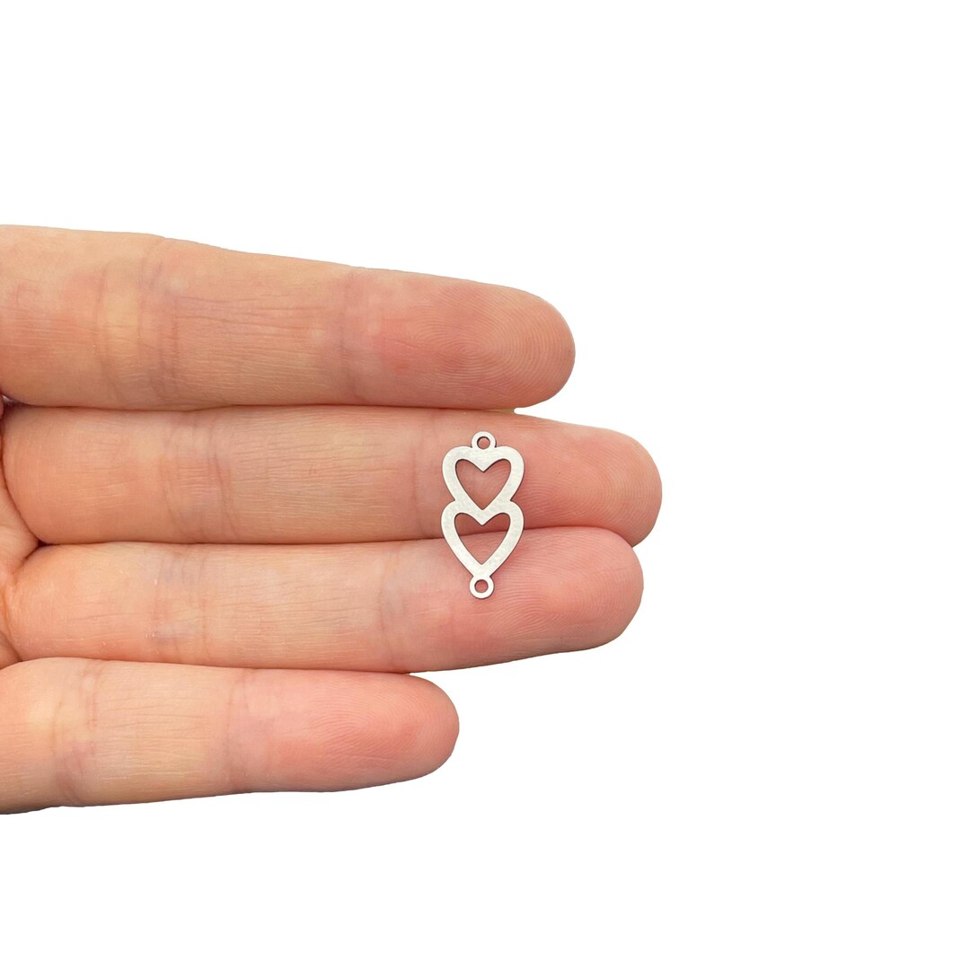 Stainless Steel Heart Link Connectors, Double Heart Charm With 2 Loops ...