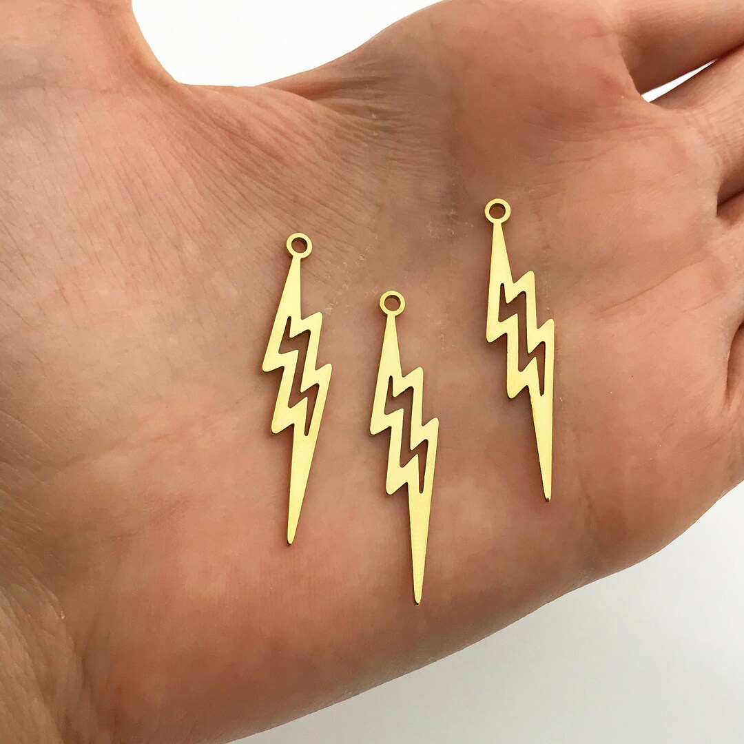 6pcs Raw Brass Lightning Charm, Thunderbolt Pendants, Bolt Charm ...