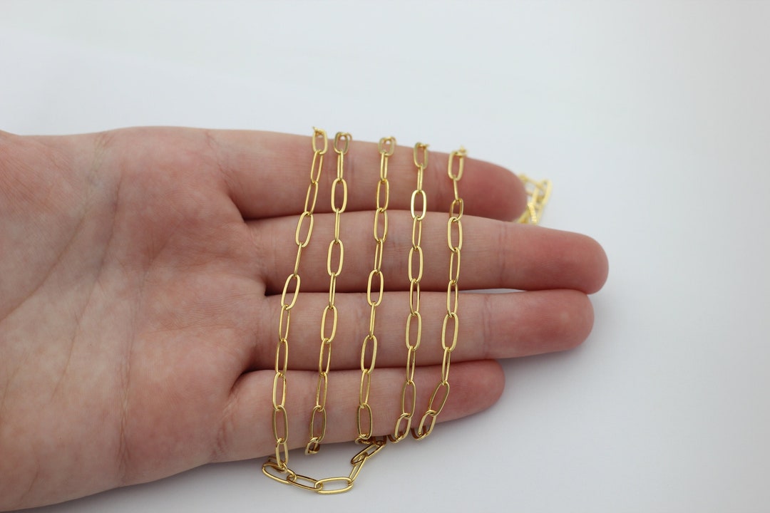 3,3 Feet 24K Shiny Gold Plated Paperclip Chain, Rectangle Oval Link ...