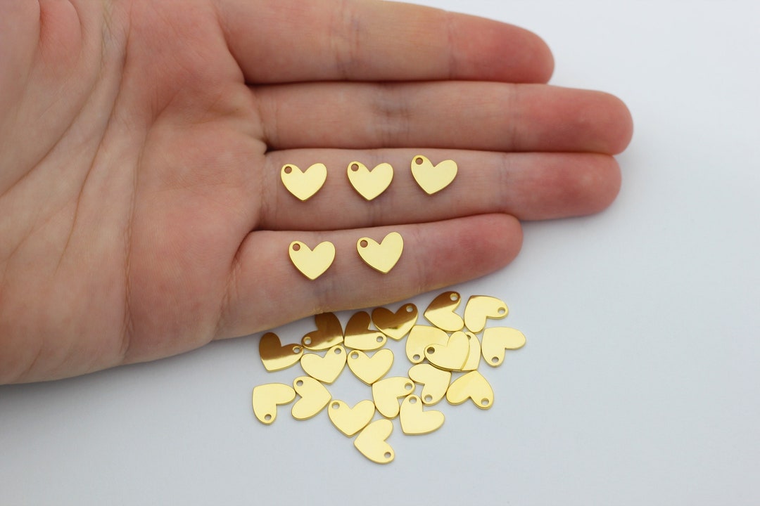 24K Shiny Gold Plated Tiny Heart Charm, Heart Blank Pendant, Gold ...