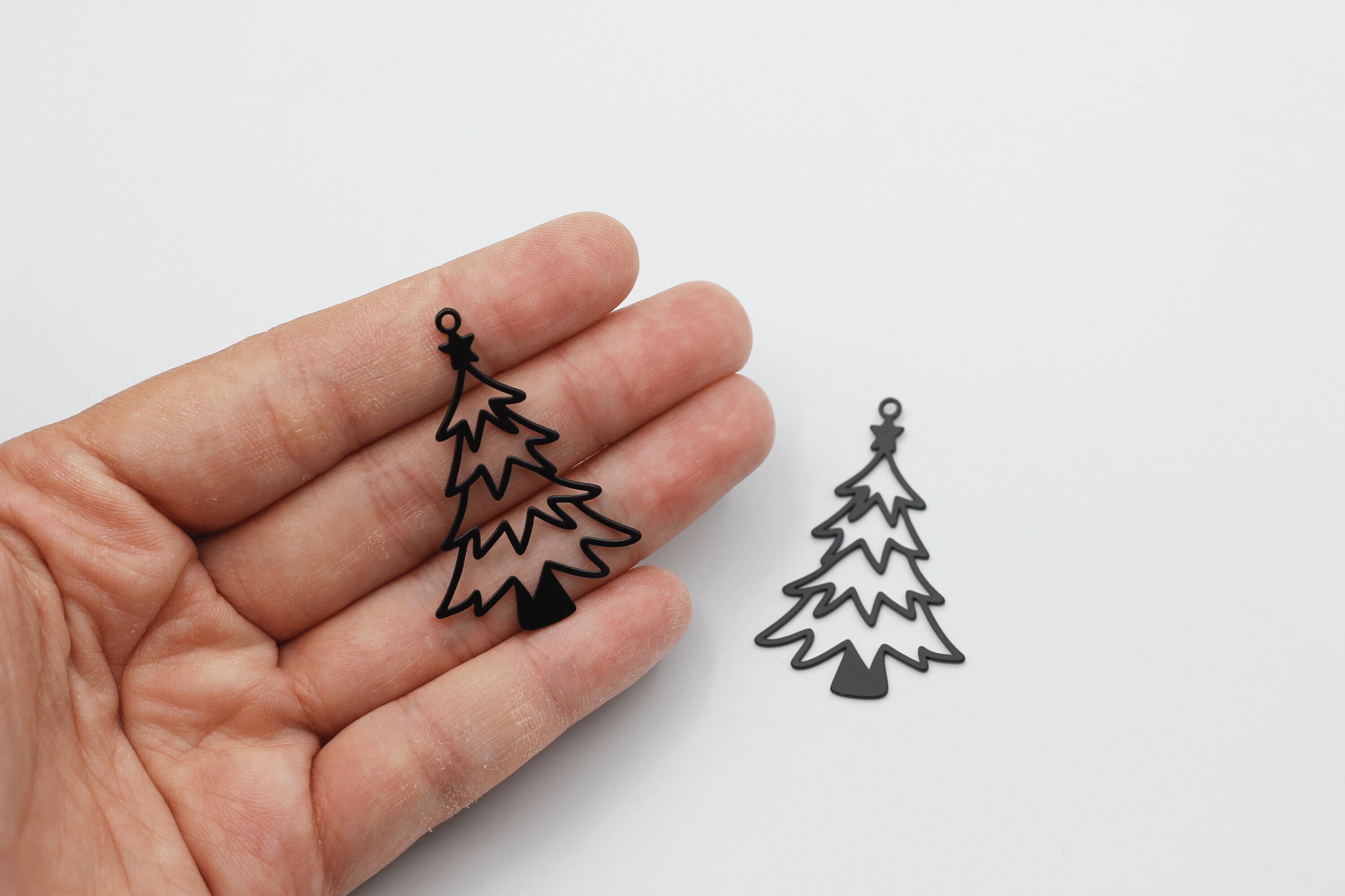Black Plated Christmas Tree Charm, Pine Tree Charm, Open Tree Charm ...